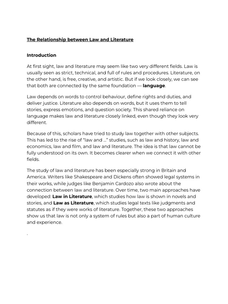The Relationship Between Law and Literature - An Interdisciplinary ...