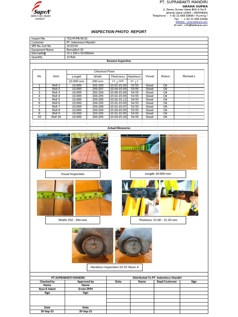 Inspection Photo Report - SPK 251014A Rema Skirt 10 Roll | PDF