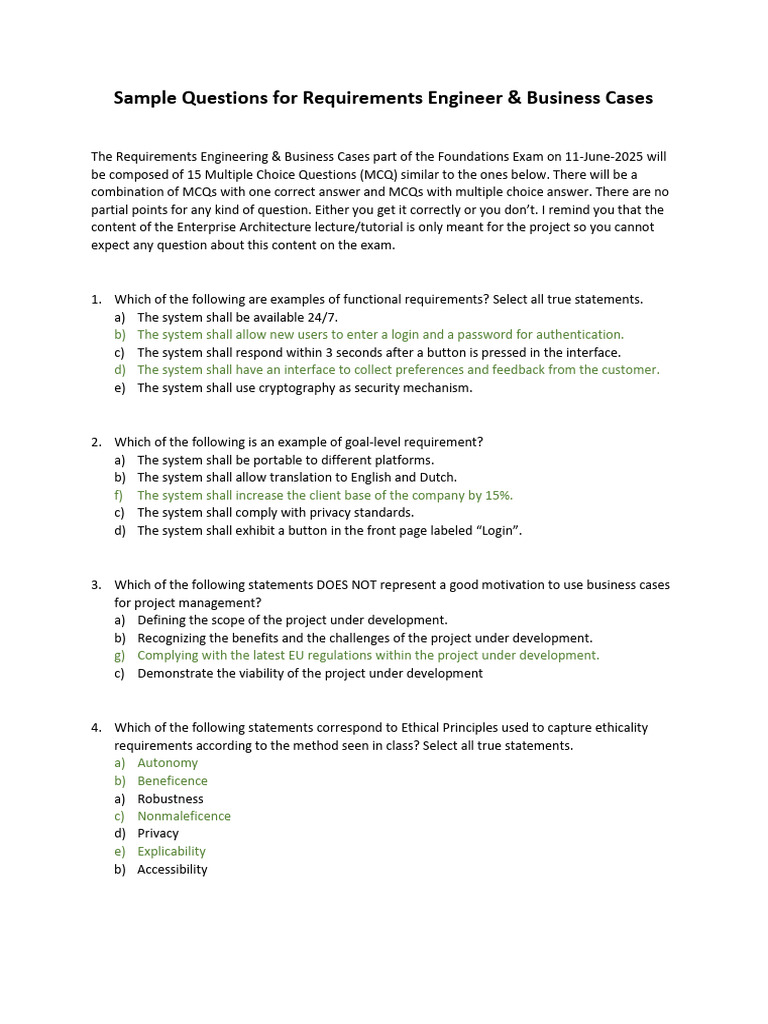 M8 - Sample Questions For Requirements Engineer - WithResponses | PDF