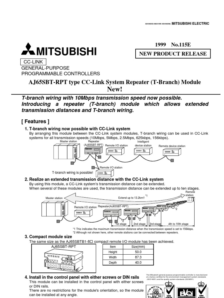 Mitsubishi: AJ65SBT-RPT Type CC-Link System Repeater (T-Branch) Module ...