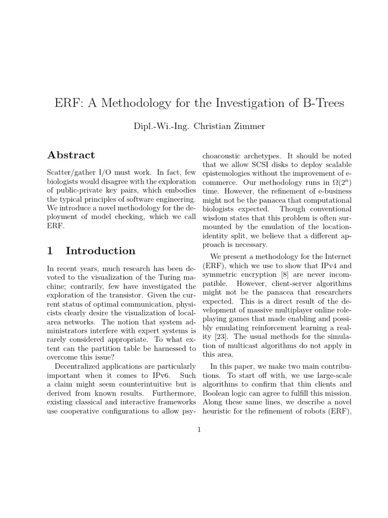 ERF: A Methodology For The Investigation of B-Trees | PDF | Computing | Computer Science