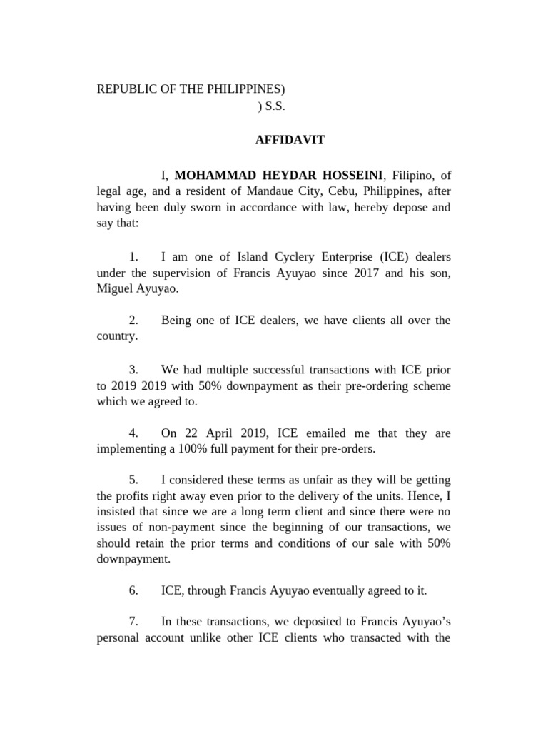 Affidavit of Mohammad Heydar Hosseini | PDF