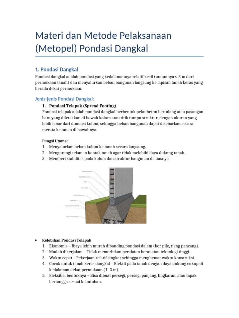 Materi Pondasi - Dangkal Macamacam Pelaksnaan | PDF
