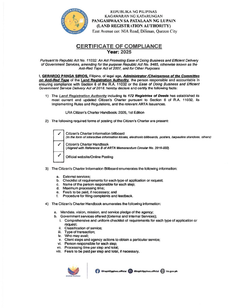 LRA Certificate of Compliance 2025 | PDF