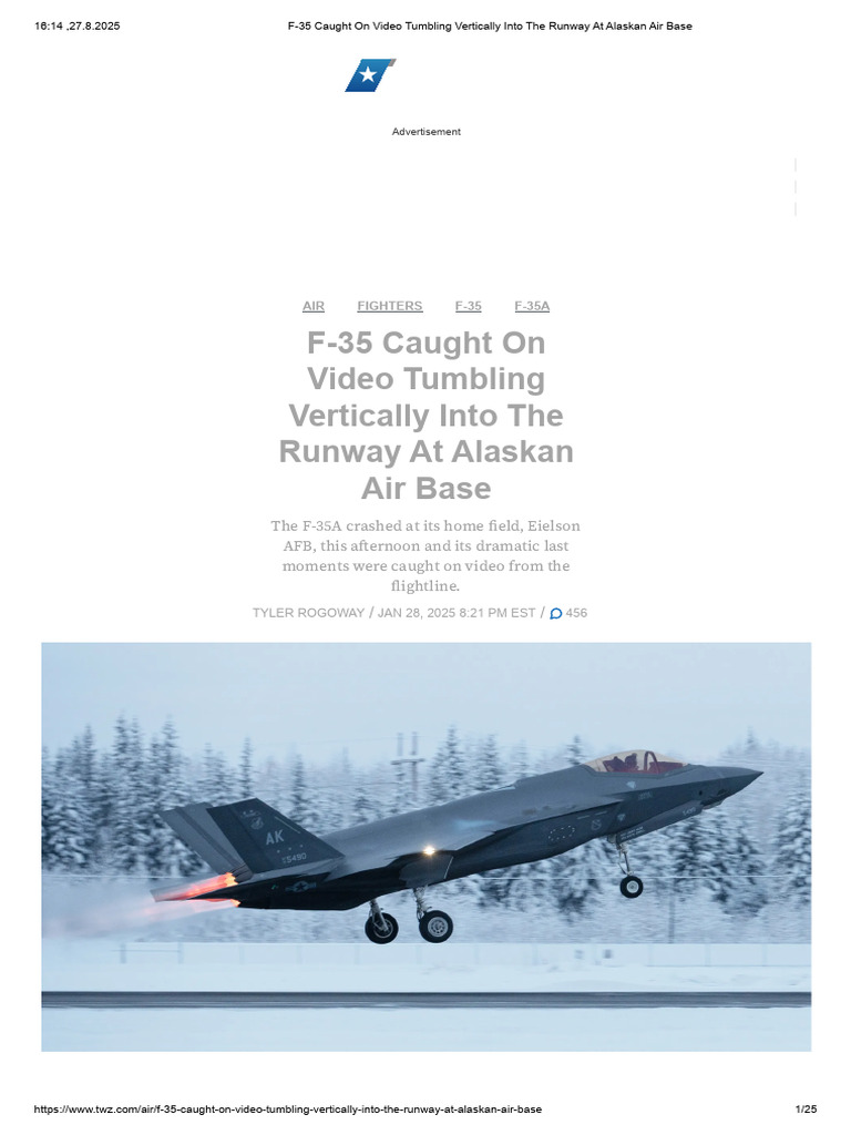 F-35 Caught On Video Tumbling Vertically Into The Runway at Alaskan Air ...