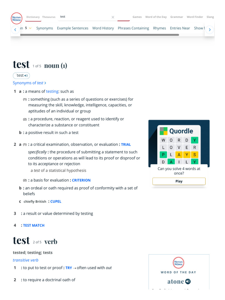 Noun (1) : Synonyms of Testing | PDF