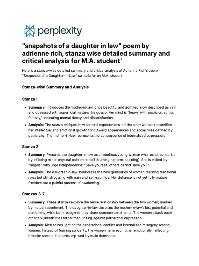 Analysis of Rich's "Snapshots" Poem | PDF | Patriarchy | Feminism