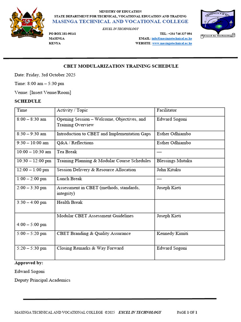 CBET Modularization Training Schedule | PDF