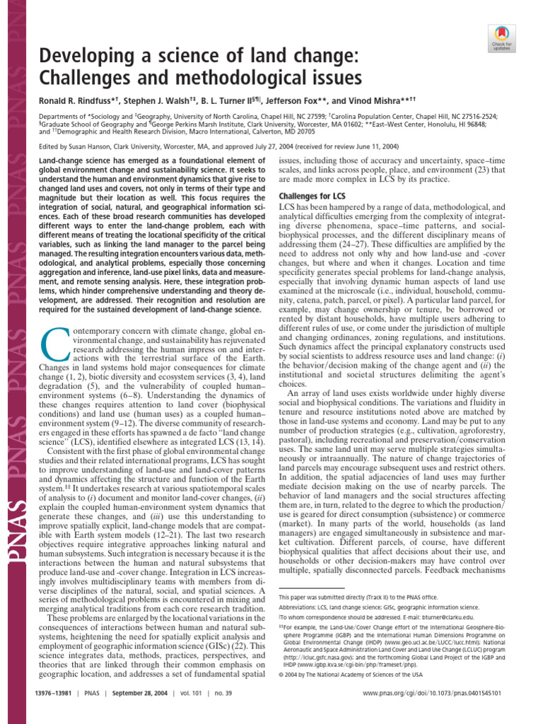 Land Change Science: Challenges & Methods | PDF | Land Use | Remote Sensing