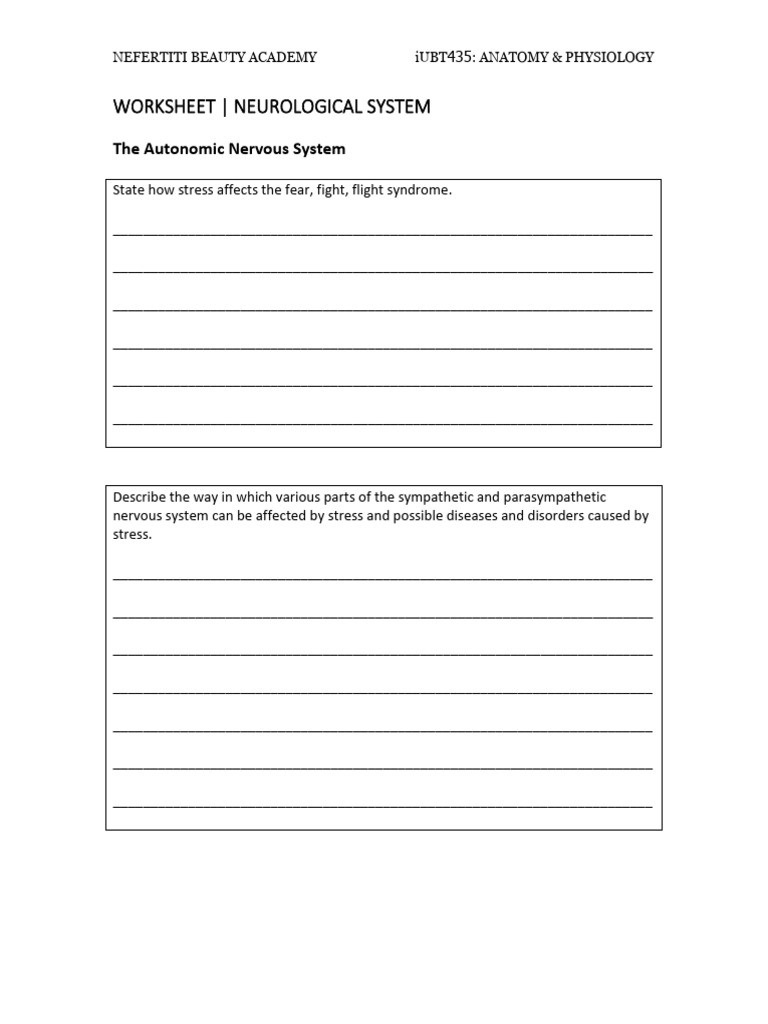 IUBT435 - (7) The Autonomic Nervous System - Diseases & Disorders WS | PDF