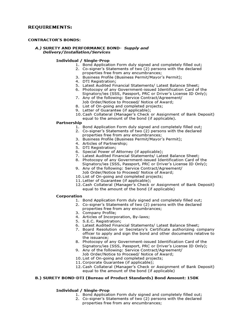Reqs List Bonds | PDF | Identity Document | Driver's License