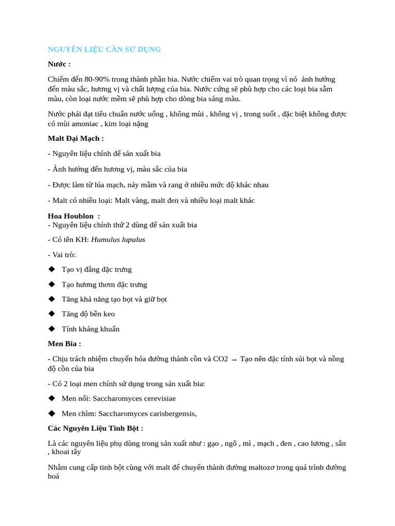 Nguyên Liệu Lên Men Bia (Mỹ Tiên) | PDF