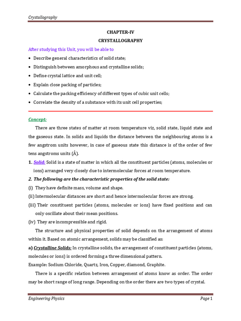 Chapter Iv Crystallography Pdf Crystal Structure Solid