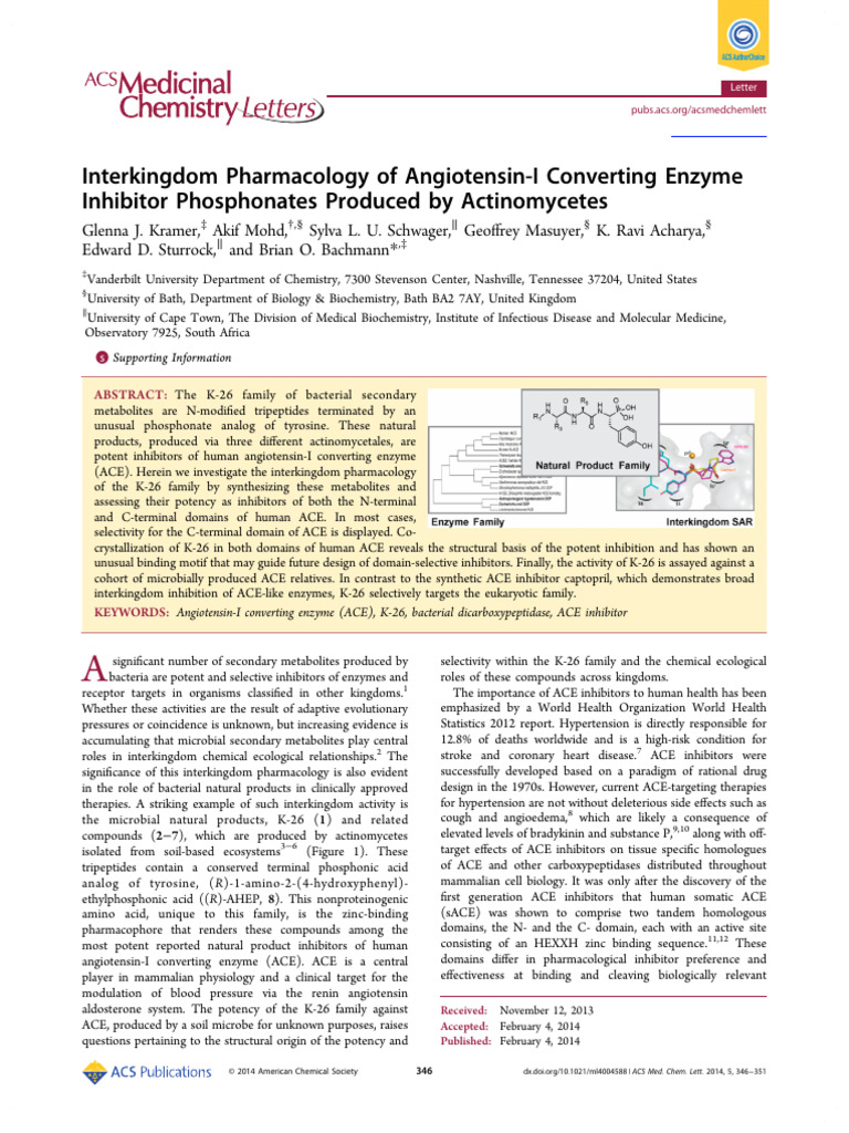Bachmann Et Al 2014 Interkingdom Pharmacology of Angiotensin I ...