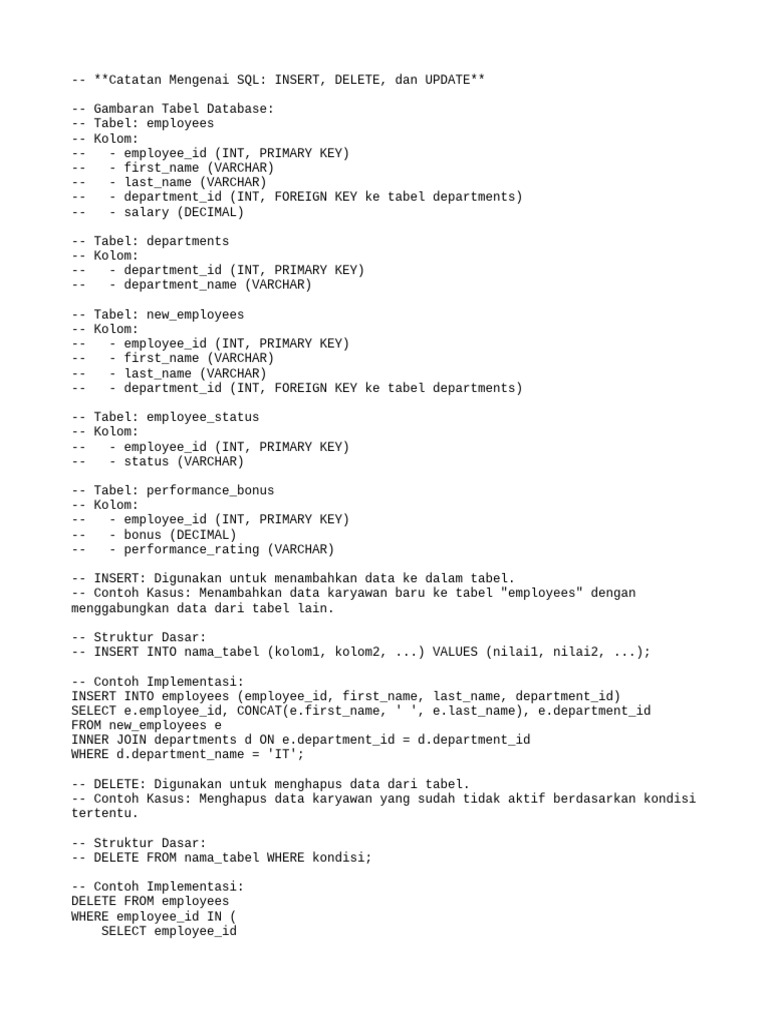 Catatan Mengenai SQL Insert, Del | PDF | Computer Data | Data
