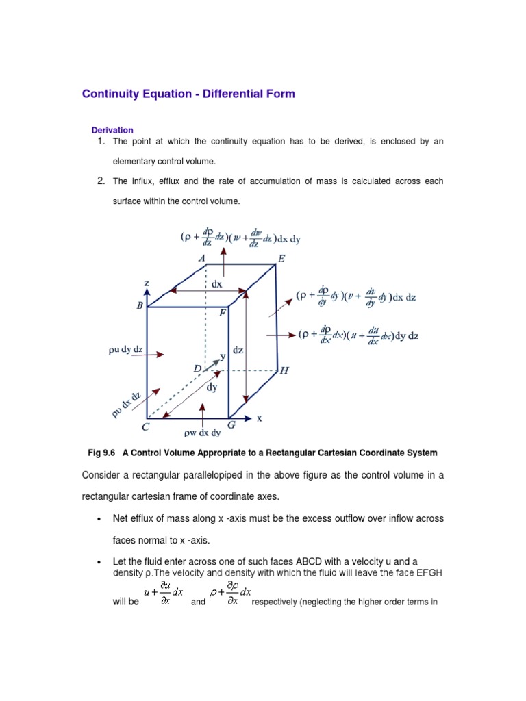 Continuity Equation - Differential Form: Derivation | PDF | Vortices | Euclidean Vector