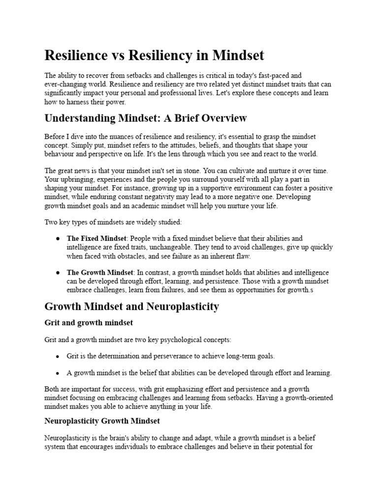 Resilience Vs Resiliency in Mindset | PDF | Psychological Resilience ...