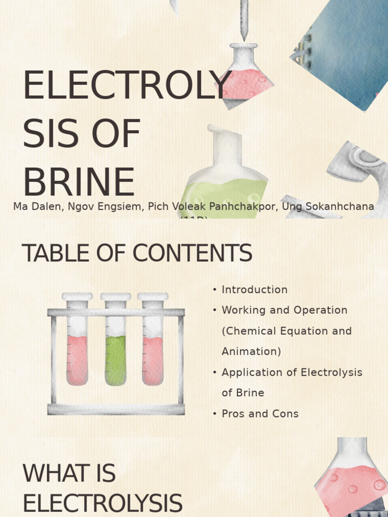 Electrolysis of Brine | PDF | Chlorine | Sodium Chloride