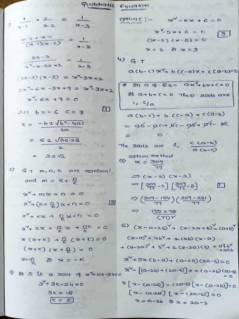 Quadratic Equations Exercise-1 Solutions | PDF
