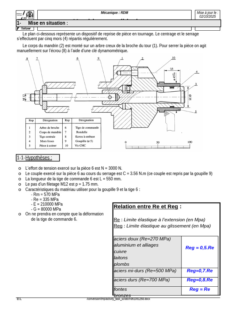 Mandrin Extensible : Analyse et Calculs | PDF | Mécanique | Ingénierie ...