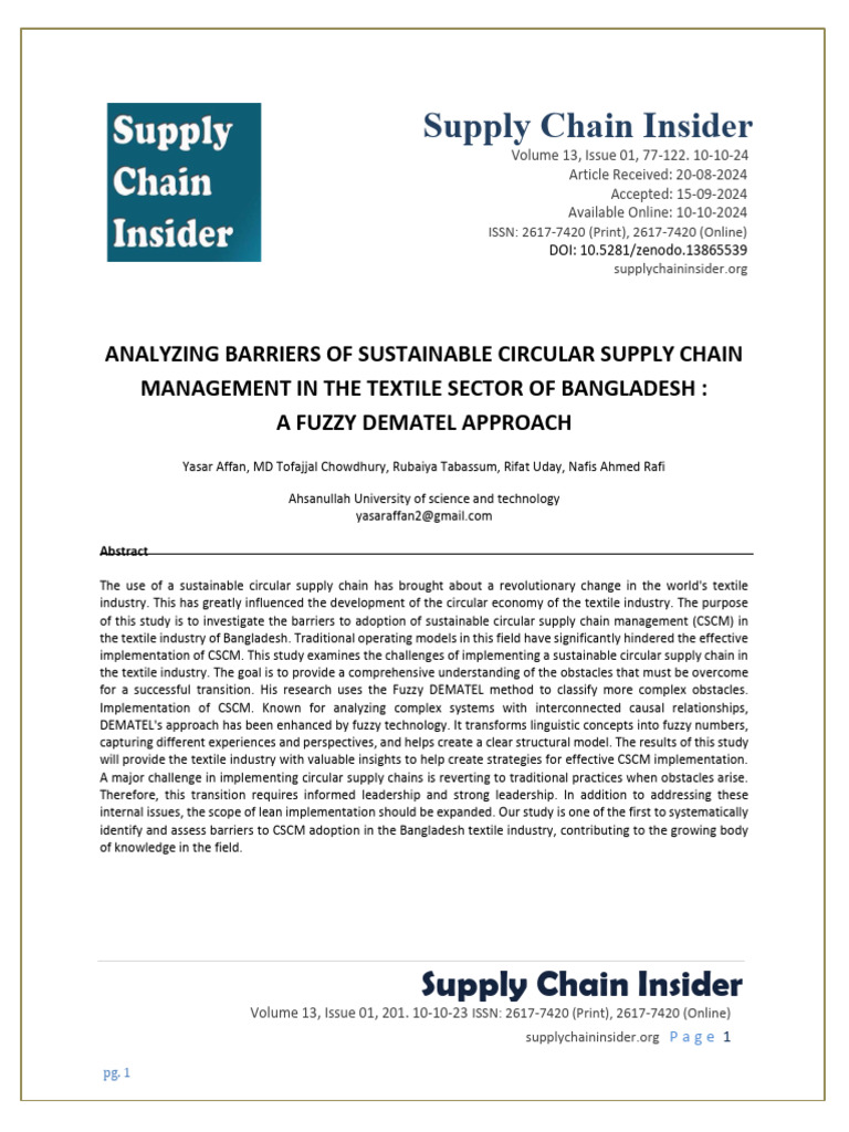 Analyzing Barriers of Sustainable Circular Supply Chain Management in The Textile Sector of ...