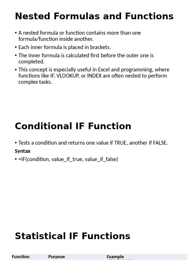 Nested Formulas and Validations | PDF | Spreadsheet | Formula