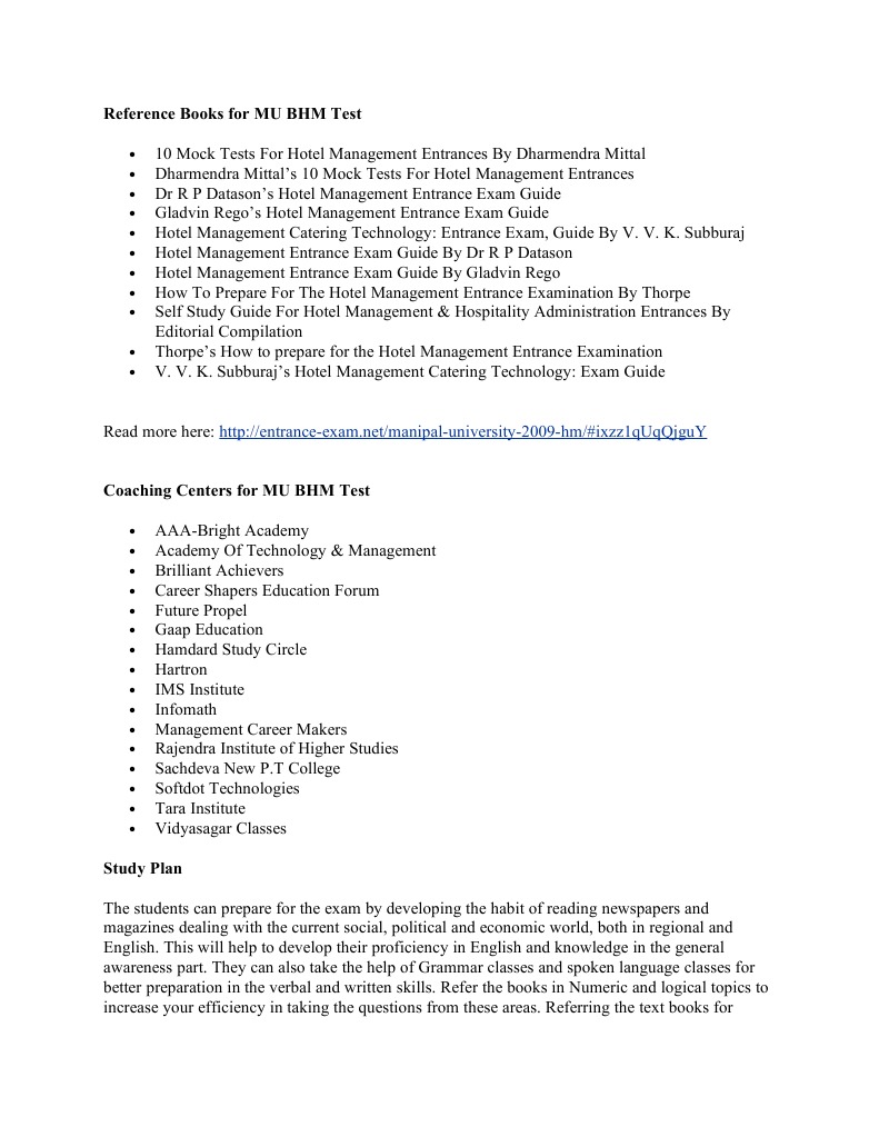 Reference Books For MU BHM Test | PDF | Test (Assessment) | Qualifications