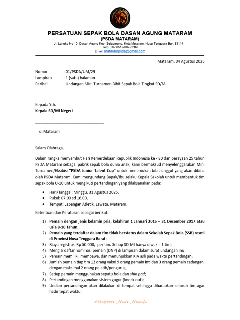 Surat Undangan Turnamen 17 Agt 2025 | PDF