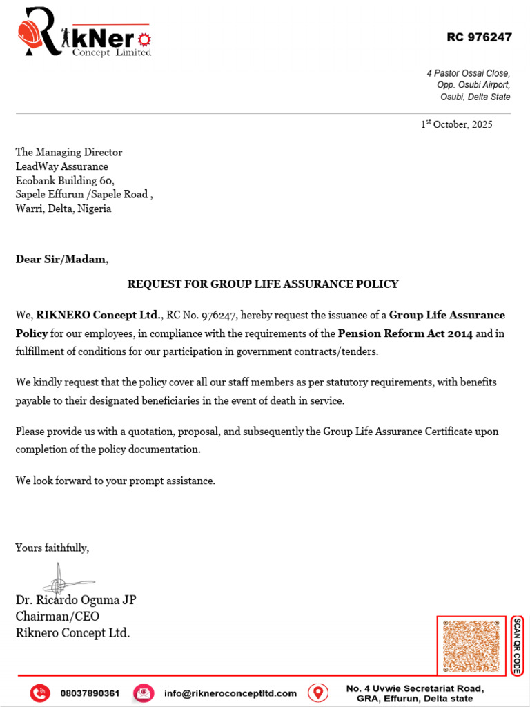 Leadway Group Life Assurance Policy | PDF