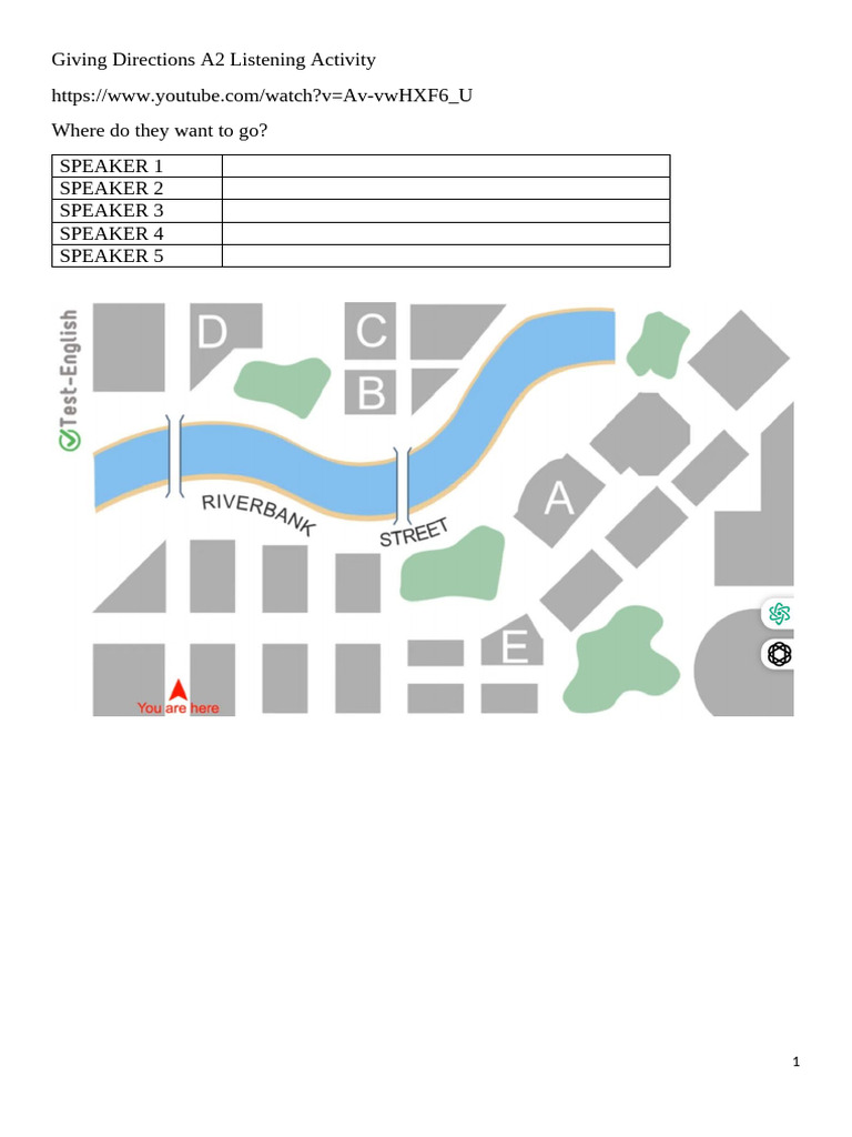 Giving Directions A2 Listening Activity NTC NPA 12 | PDF