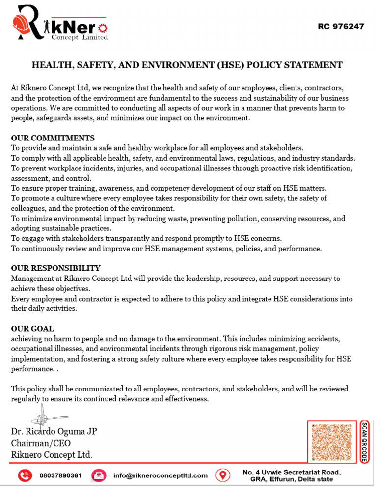 Hse Policy Statement | PDF