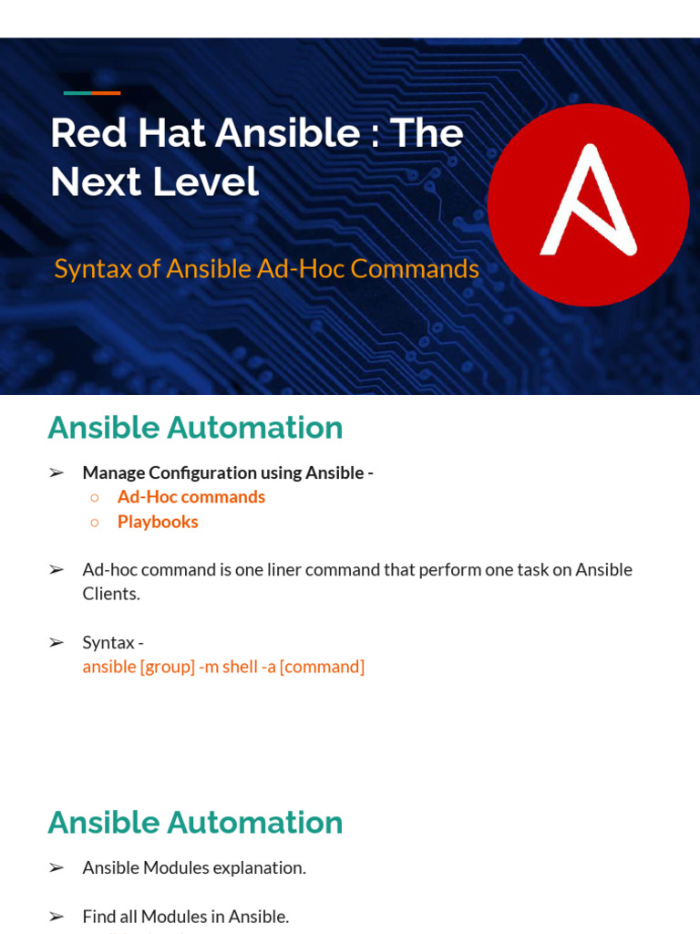 Ansible Ad-Hoc Command Syntax Guide | PDF
