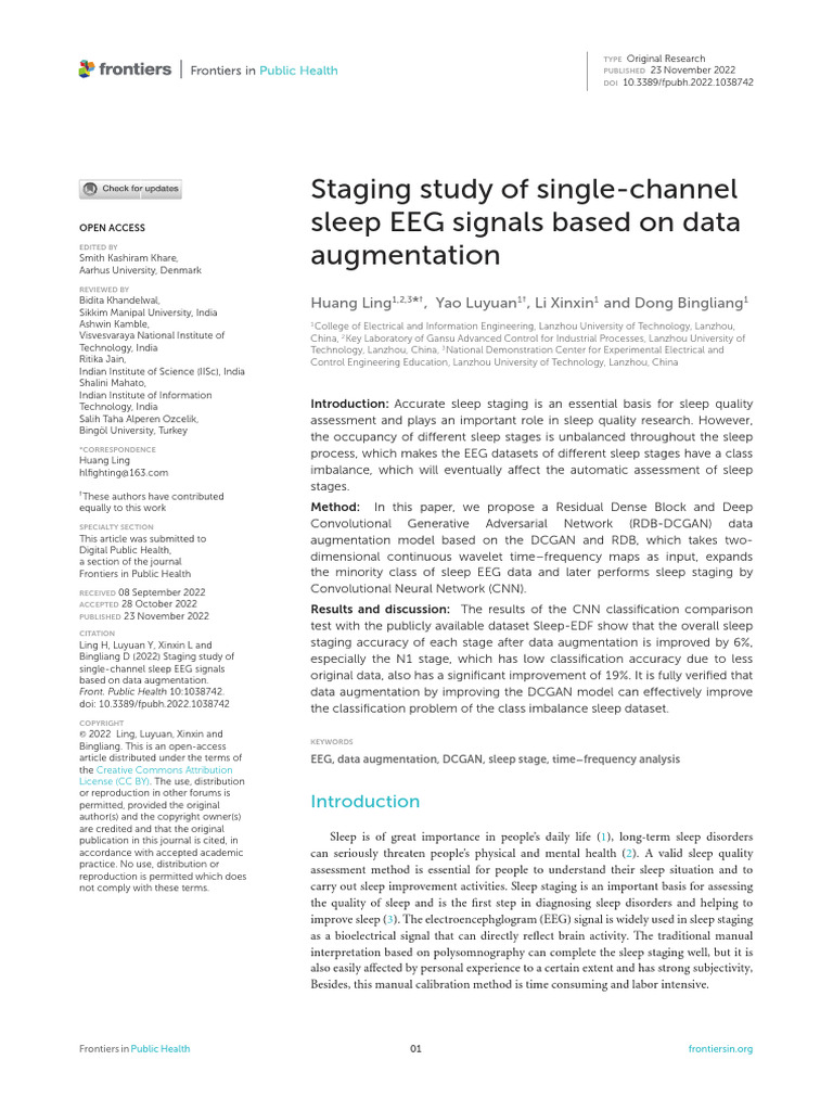 Staging Study of Single-Channel Sleep EEG Signals Based On Data ...