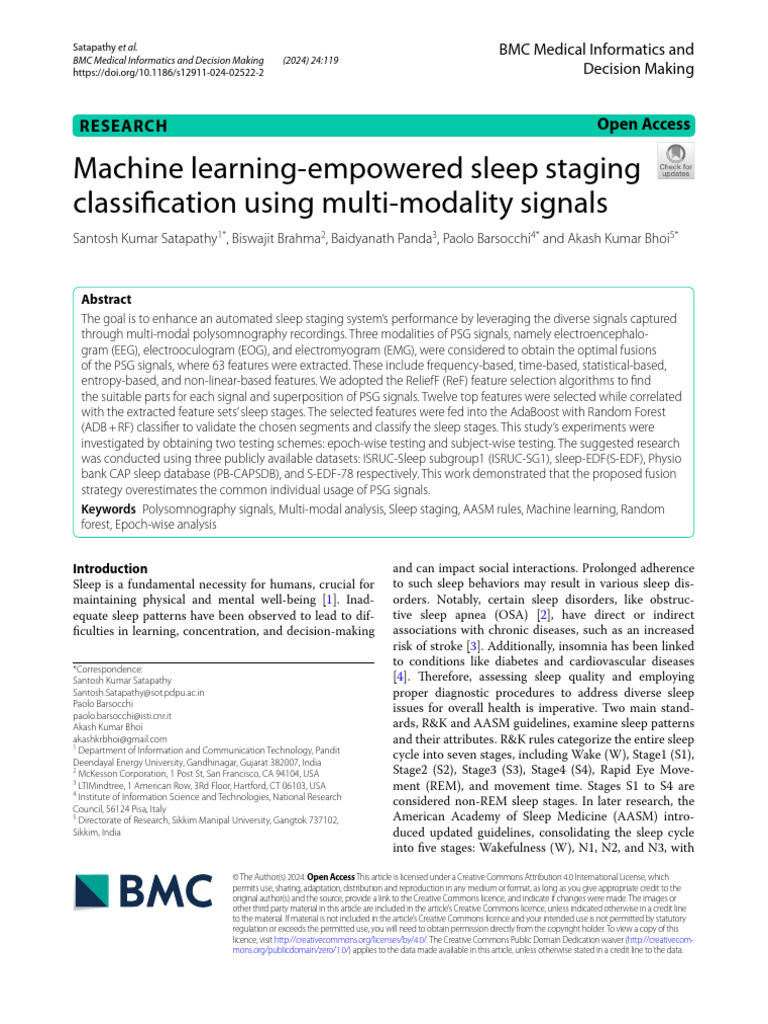 Machine Learning-Empowered Sleep Staging Classification Using Multi-Modality Signals | PDF ...