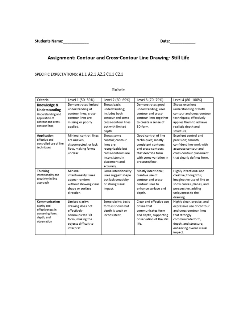 Contour Cross-Contour Rubric | PDF | Contour Line | Drawing