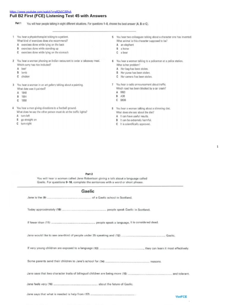 B2 First FCE Listening Test 45 Answers | PDF