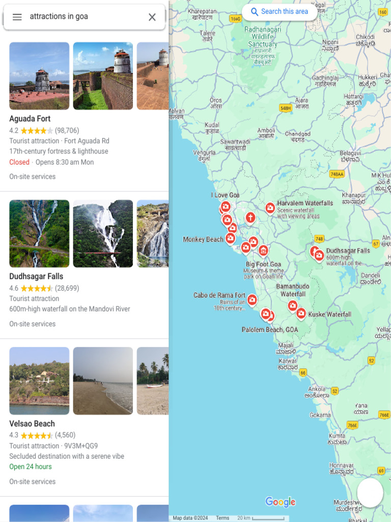 Tourist Attraction Goa Canacona Calangute - Google Maps | PDF