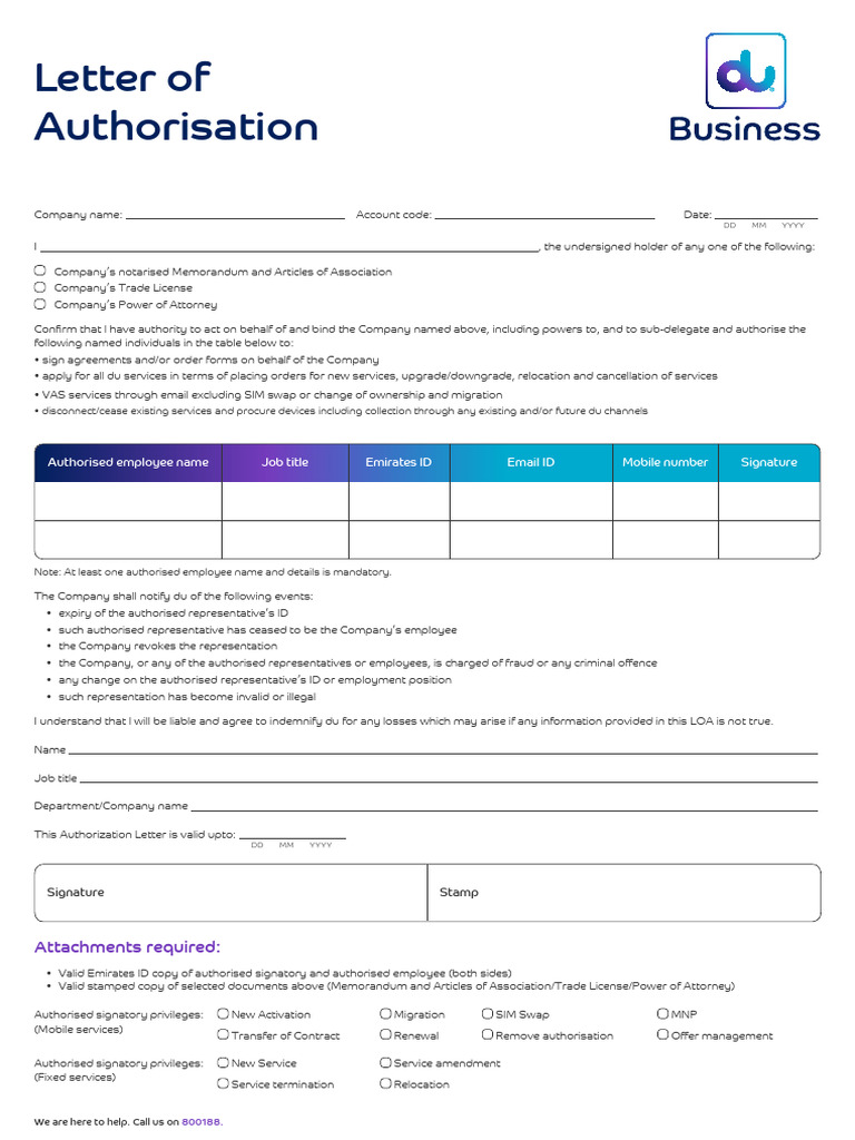 Du Authorization Form-En 25 | PDF | Civil Law (Legal System) | Business Law