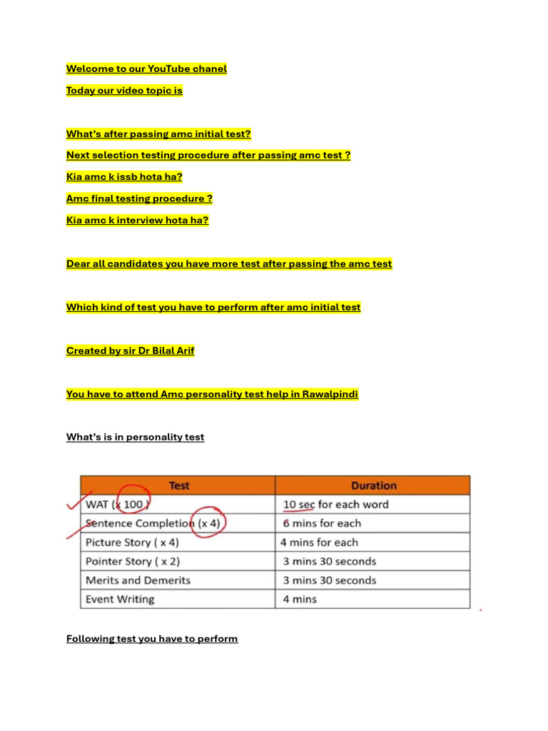 Amc Personality Test After Passing Initial Test | PDF