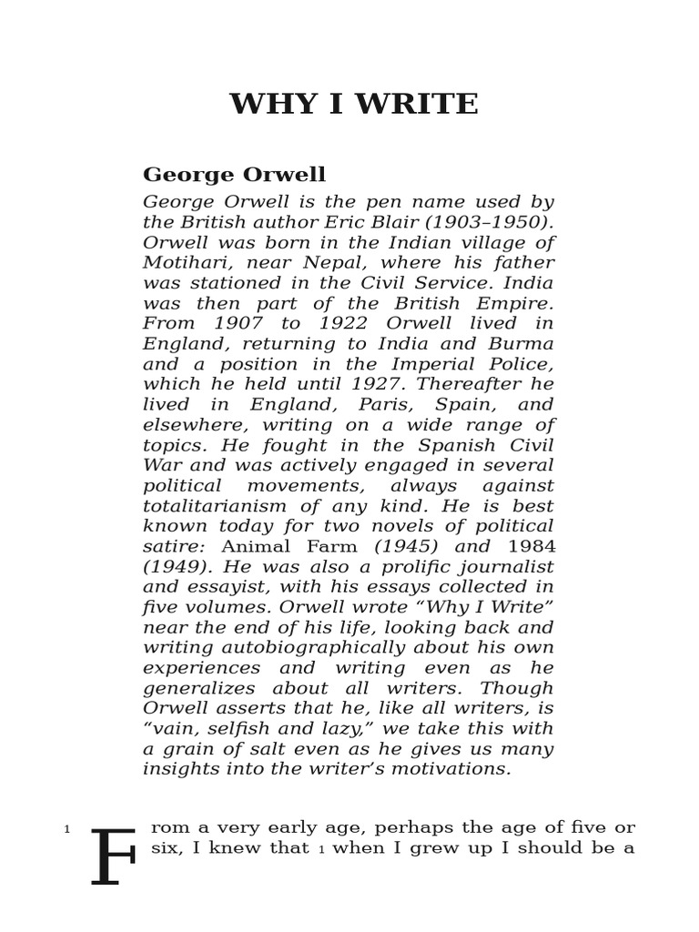 Why I Write George Orwell | PDF | George Orwell