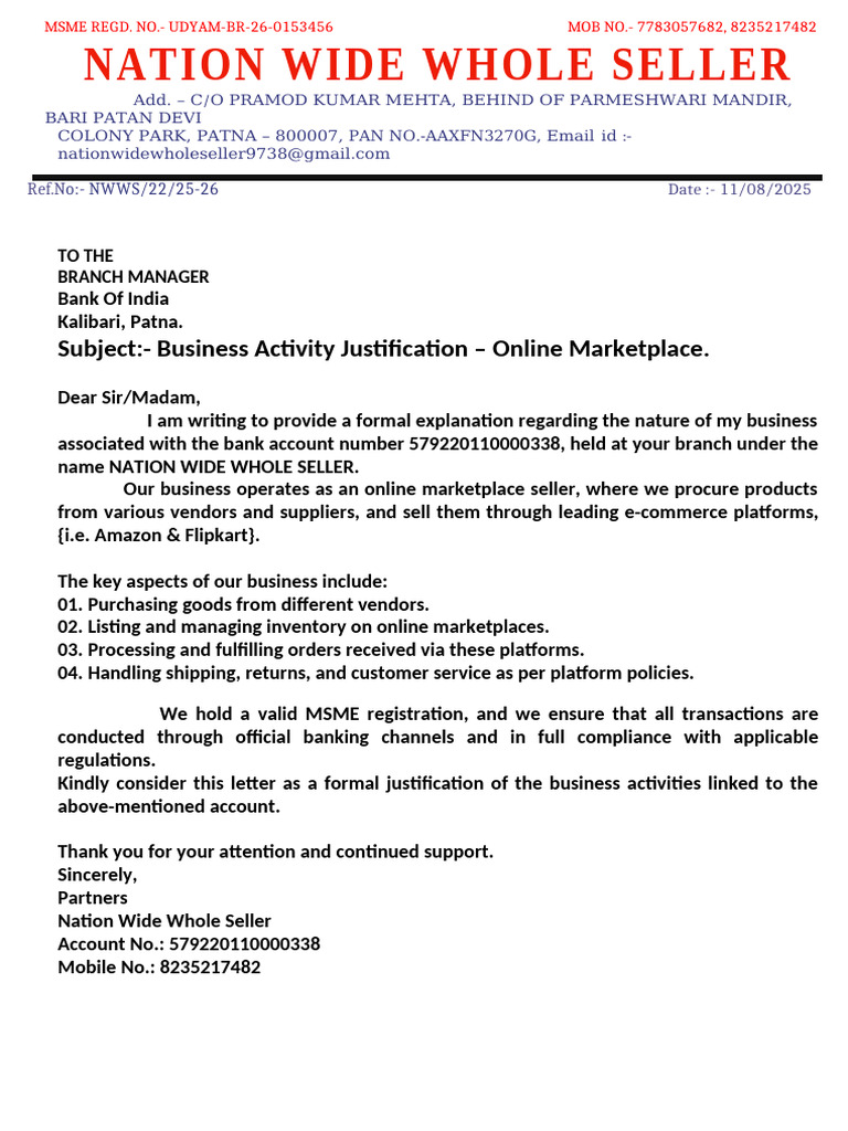 Justification Letter Nationwide | PDF