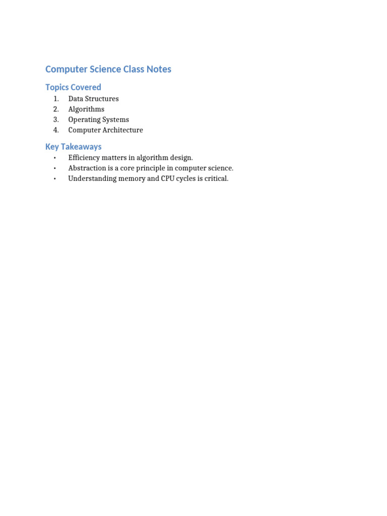 Computer Science Class Notes | PDF