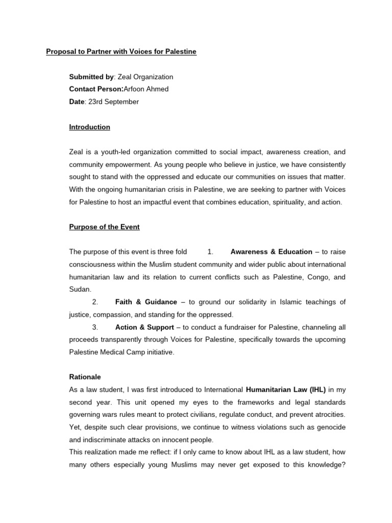 Zeal Organization Proposal | PDF | International Humanitarian Law