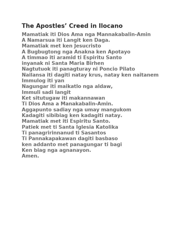 ILOCANO Apostles Creed | PDF