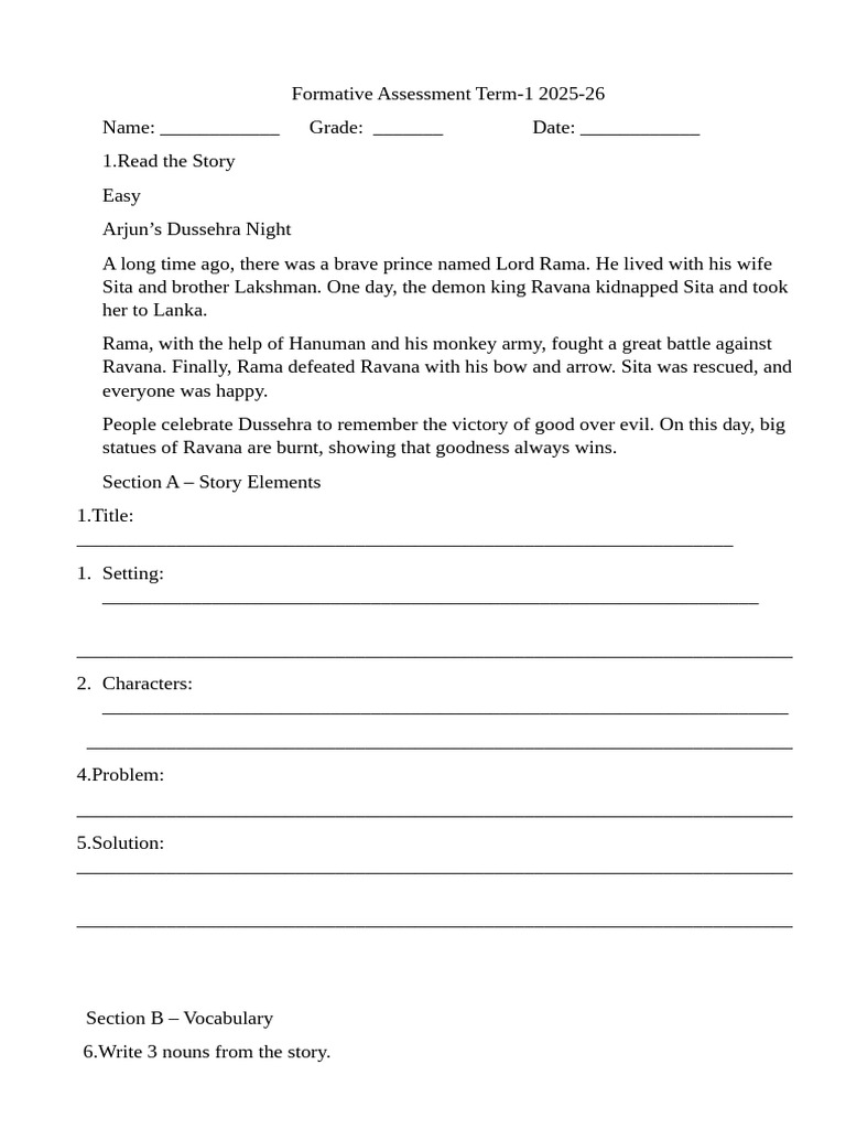 English Assessment Worksheet Easy | PDF | Sita | Rama