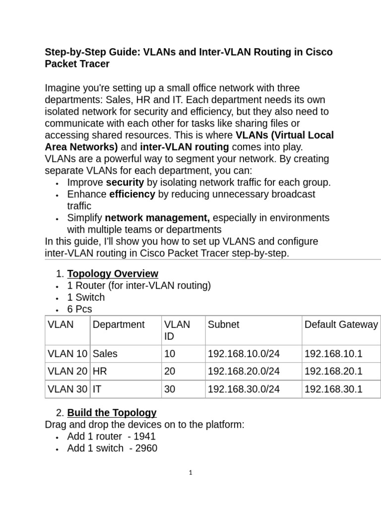 VLANs and Inter-VLAN Routing in Cisco Packet Tracer | PDF | Computer ...