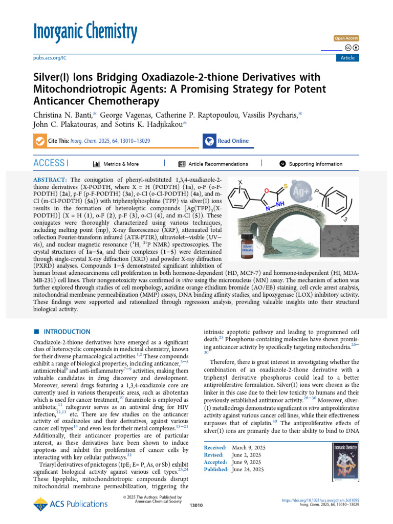 Inorg. Chem. 2025, 64, 13010 13029 | PDF | Coordination Complex | Apoptosis