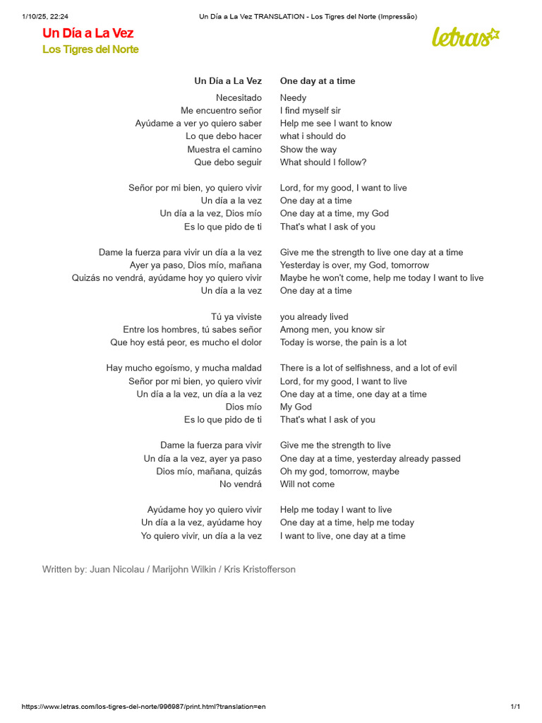 Un Día a La Vez: Letra y Significado | PDF