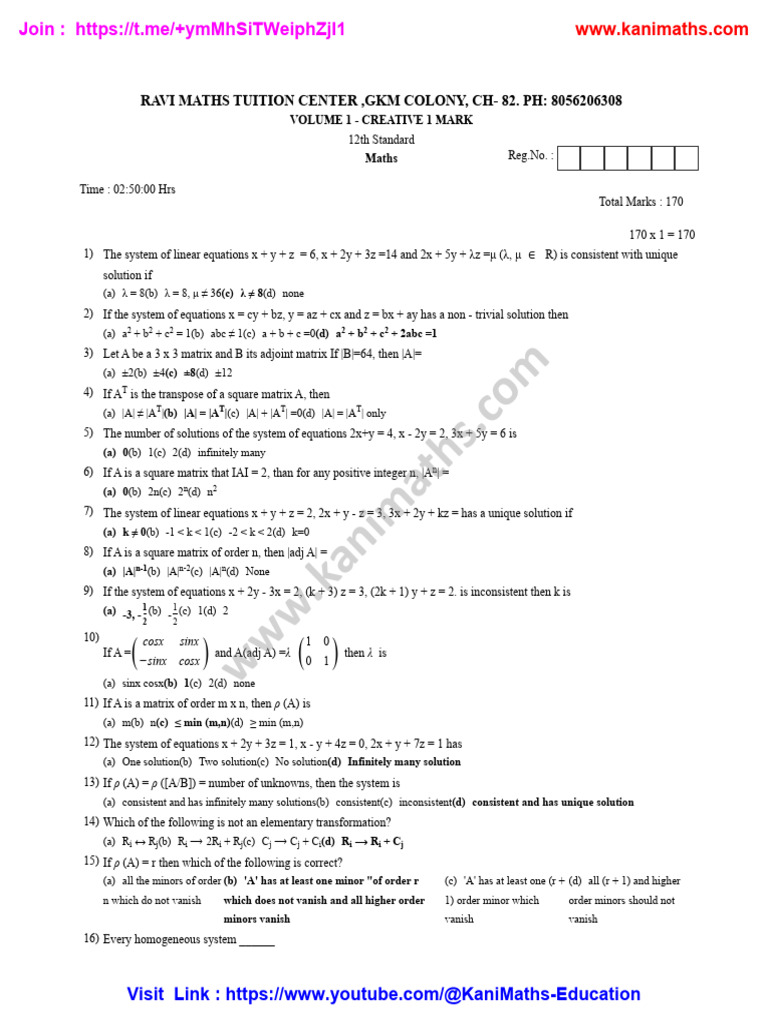 Naam Thamizhar - 12th Maths Creative Questions | PDF | Mathematical ...