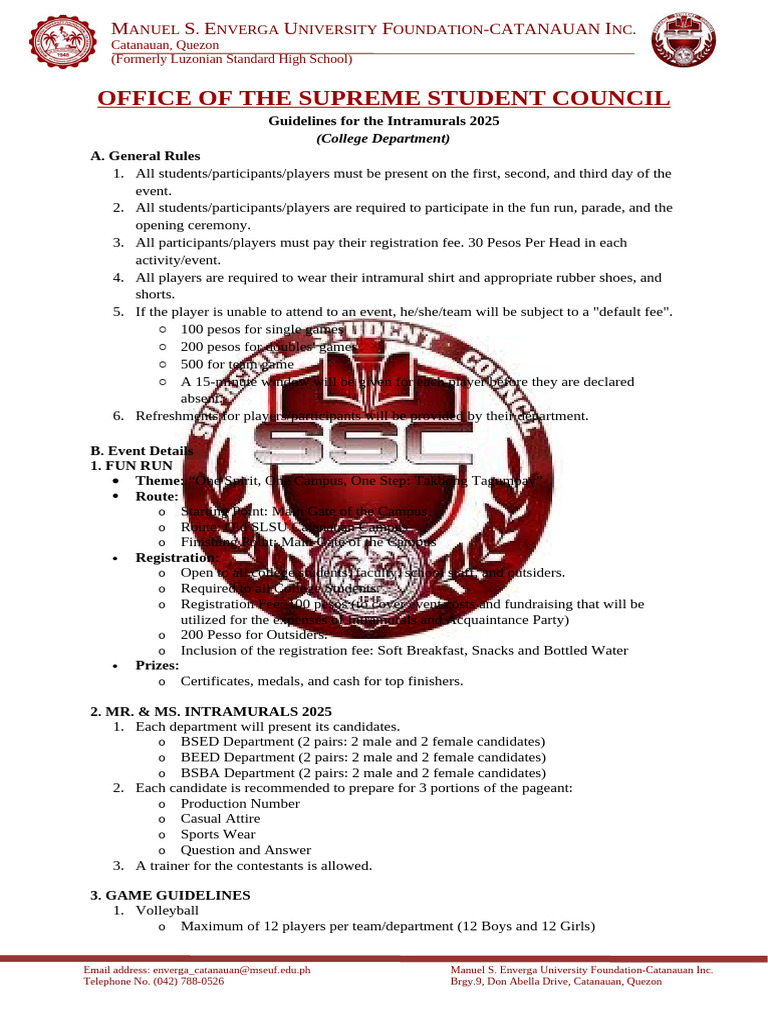 Guidelines For The Intramurals 2025 1 | PDF | Chess